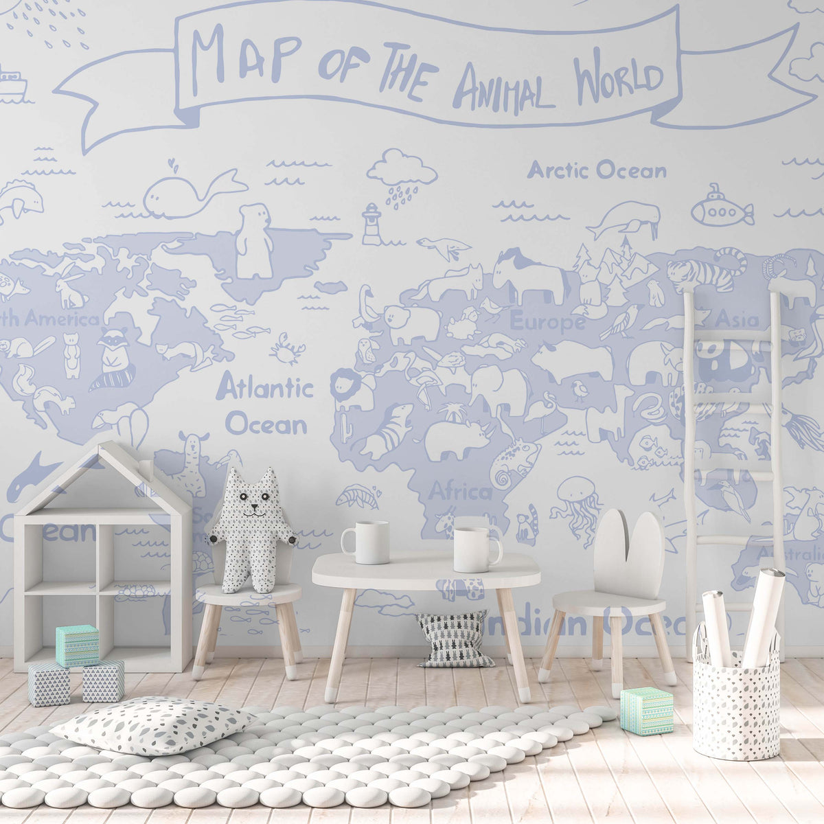 Sapphire Map | Removable World Map Wallpaper for Kids – DeccoPrint