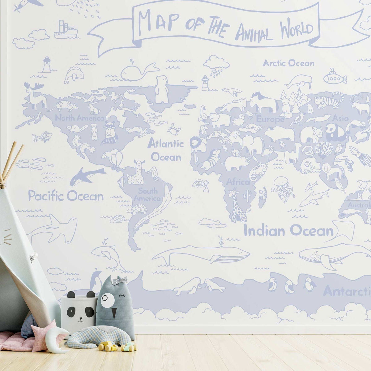 Sapphire Map | Removable World Map Wallpaper for Kids